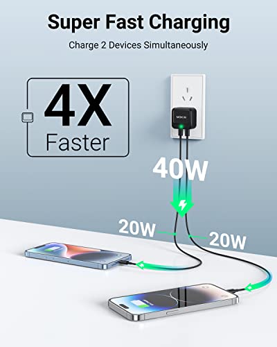 USB C Charger 40W, MOKIN Fast Charger Adapter 2-Port Type-C PD Wall Charger Foldable Power Adapter for 14/Plus/Pro/Pro Max 13/Mini/Pro/Pro Max /12, Galaxy S22/S21/S20/Note 20 PPS, Pixel, MacBook, iPad