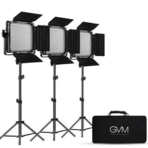 GVM 3 Pack LED Video Lighting Kits with APP Control, Bi-Color Variable 2300K~6800K with Digital Display Brightness of 10~100% for Video Photography, CRI97+ TLCI97 Led Video Light Panel +Barndoor