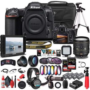 nikon d500 dslr camera (body only) (1559) + nikon 16-80mm lens + 4k monitor + pro headphones + pro mic + 2 x 64gb cards + case + corel photo software + tripod + 3 x en-el 15 battery + more (renewed)