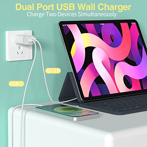 USB C Wall Charger, Uwayor 2 Pack 20W PD Type C +Quick Charger 3.0 Dual Port Faster Charging Block Plug Compatible with iPhone 14/13/12/11 /Pro Max, XS/XR/X, iPad Pro, AirPods Pro, Samsung Galaxy