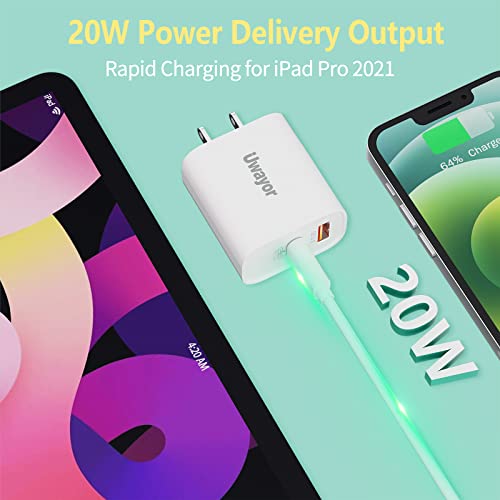 USB C Wall Charger, Uwayor 2 Pack 20W PD Type C +Quick Charger 3.0 Dual Port Faster Charging Block Plug Compatible with iPhone 14/13/12/11 /Pro Max, XS/XR/X, iPad Pro, AirPods Pro, Samsung Galaxy