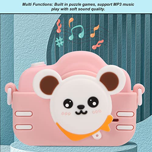 SALUTUY Kids Camera, 15 Frames Cartoon Digital Camera Anti Skid for Gift for Timing Playback Games, Photo Sticker(Pink)