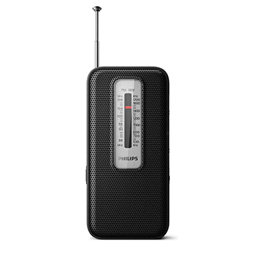 Philips FM/AM Portable Pocket Radio, Battery Powered Radio, Telescopic Antenna + Philips Headphones