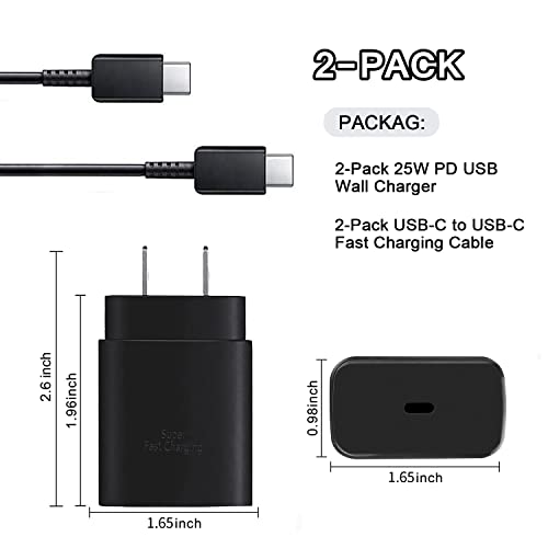 Super Fast Charger Type C 2 Pack 25W USB C Wall Charger for Samsung Galaxy S22 / S22 Ultra / S22+ / S21 / S21 Ultra / S21+ / S20 / S20 Ultra/Note 20 Ultra/Note 10 Plus/Z Fold 3