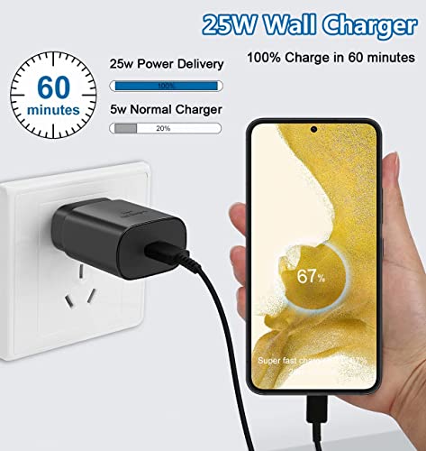 Super Fast Charger Type C 2 Pack 25W USB C Wall Charger for Samsung Galaxy S22 / S22 Ultra / S22+ / S21 / S21 Ultra / S21+ / S20 / S20 Ultra/Note 20 Ultra/Note 10 Plus/Z Fold 3