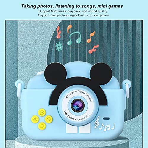 Qionia Mini Digital Children Camera, Comfortable 2MP Kids Cartoon Camera Toy High Definition 2 Inch Screen Multifunctional for Gifts(Sky Blue)