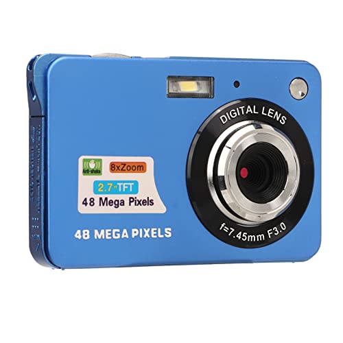 Digital Camera, 4K Ultra HD Mini Camera 48MP 2.7in Screen, USB Rechargeable, Compact Camera Pocket Camera with 8X Digital Zoom for Kid's Gifts (Blue)