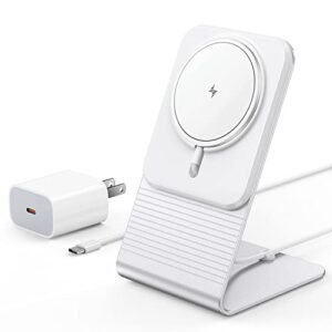 magnetic wireless charger, mag-safe charger stand with 20w usb c pd adapter, mag-safe charging station compatible with iphone 14/13/12 series, fast wireless charging pad with phone stand