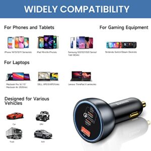 160W USB C Car Charger, Baseus Type C Car Charger, QC5.0 PD3.0 PPS 3 Ports Super Fast Charging Car Phone Charger Adapter for iPhone 14 13 12 Pro, Samsung S22 S21 iPad MacBook Pro Air Laptop Steam Deck