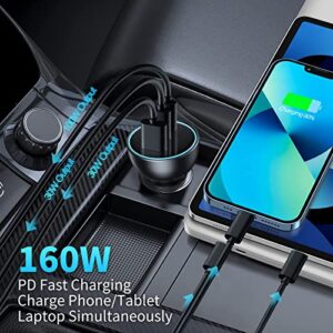 160W USB C Car Charger, Baseus Type C Car Charger, QC5.0 PD3.0 PPS 3 Ports Super Fast Charging Car Phone Charger Adapter for iPhone 14 13 12 Pro, Samsung S22 S21 iPad MacBook Pro Air Laptop Steam Deck