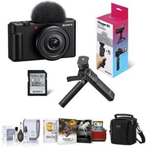 sony zv-1f vlogging camera, black bundle with accvc1 vlogger accessory kit, corel mac software kit, shoulder bag, cleaning kit