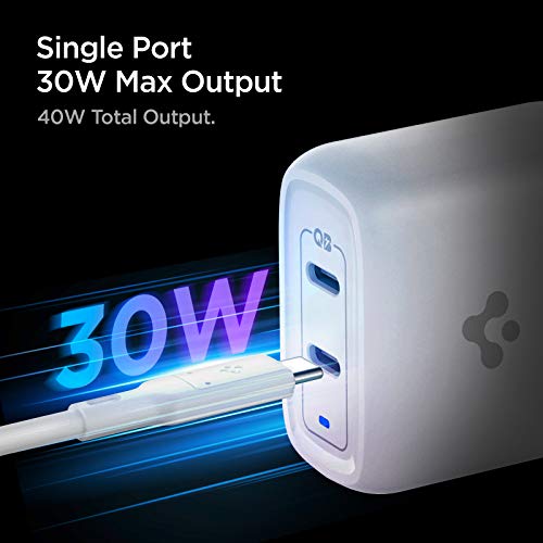 USB C Wall Charger, Spigen 40W Dual USB C Charger [GaN Fast] 30W Max Each Port, Foldable Fast Charger for iPhone 14 13 Plus Pro Max Mini 12 SE 2022 iPad Pro MacBook Air Galaxy S23 S22 MagSafe Duo