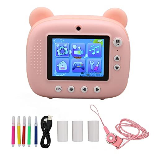 Children HD Camera, Music Playback Kids Camera Auto 3 Games 24MP Dual Cameras for Travel (Pink)