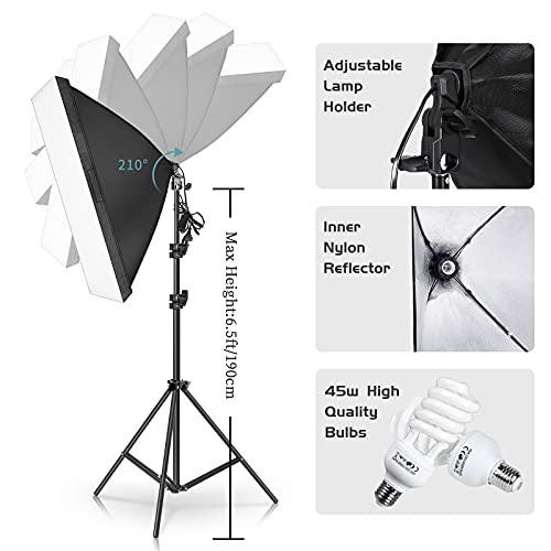 Kshioe Photography Lighting Kit, Umbrella Softbox Set Continuous Lighting with 6.5ftx9.8ft Background Stand Backdrop Support System for Photo Studio Product, Portrait and Video Shooting