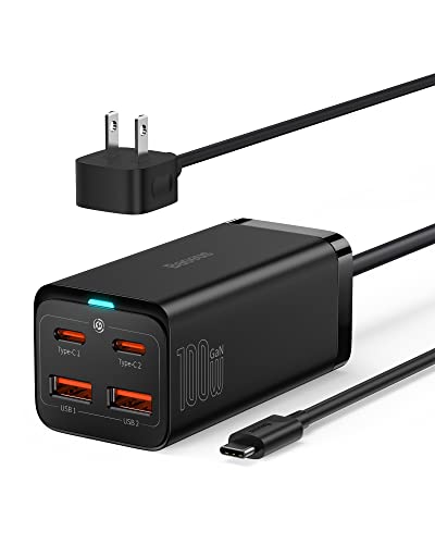 USB C Charger, Baseus 100W PD GaN3 Fast Wall Charger Block, 4-Ports [2USB-C + 2USB] Charging Station with 5ft AC Cable for Steam Deck,MacBook Pro/Air, USB-C Laptop, iPhone 13, Samsung Galaxy, etc