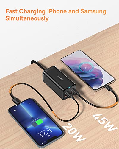 USB C Charger, Baseus 100W PD GaN3 Fast Wall Charger Block, 4-Ports [2USB-C + 2USB] Charging Station with 5ft AC Cable for Steam Deck,MacBook Pro/Air, USB-C Laptop, iPhone 13, Samsung Galaxy, etc