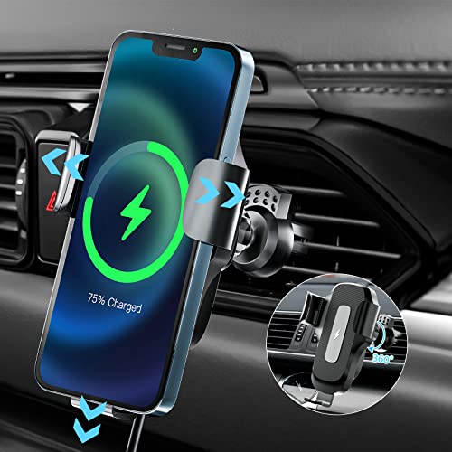 [2023 Upgraded] Wireless Car Charger, 15W Fast Charging Phone Mount for Car Vent, Auto-Clamping Car Phone Holder for iPhone 14/13/12/11/Xs/X/8 Samsung Galaxy S23/S22/S21/S20 & Note Series