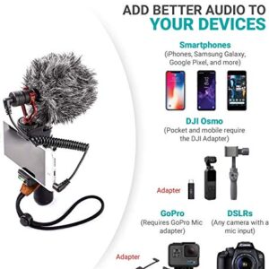 Movo VXR10 Universal Video Microphone with Lightning Dongle Adapter - Includes Shock Mount, Deadcat Windscreen, Case - Compatible with iPhone 14, 13, 12, 11, XS, XR, X, Pro, Max, and More