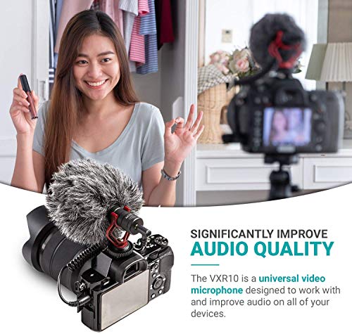 Movo VXR10 Universal Video Microphone with Lightning Dongle Adapter - Includes Shock Mount, Deadcat Windscreen, Case - Compatible with iPhone 14, 13, 12, 11, XS, XR, X, Pro, Max, and More