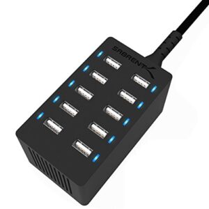 sabrent 60 watt (12 amp) 10 port [ul certified] family sized desktop usb rapid charger. smart usb ports with auto detect technology [black] (ax-tpcs)