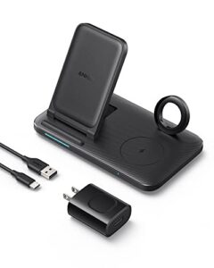 anker foldable 3-in-1 wireless charging station with adapter, 335 wireless charger, for iphone 14 series, airpods pro, apple watch series 1-6 (works with original 1m/3.3ft usb-a cable, not included)