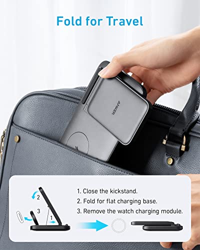 Anker Foldable 3-in-1 Wireless Charging Station with Adapter, 335 Wireless Charger, for iPhone 14 Series, AirPods Pro, Apple Watch Series 1-6 (Works with Original 1m/3.3ft USB-A Cable, Not Included)