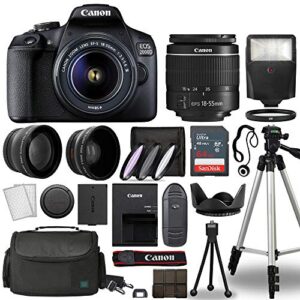 canon cameras eos 2000d / rebel t7 digital slr camera body w/canon ef-s 18-55mm f/3.5-5.6 lens 3 lens dslr kit bundled with complete accessory bundle + 64gb + flash + case & more – international model