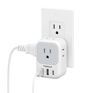 usb wall charger, usb plug adapter outlet extender, tessan 3 usb hub (1 usb c port), multi charging station for cruise, bathroom, office, dorm essentials