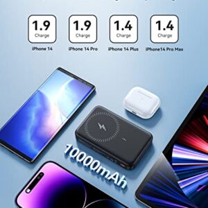 weetla 𝟮𝟬𝟮𝟯 𝗡𝗲𝘄 Magnetic Battery Pack 10000mAh LED Digital Display Foldable Wireless Power Bank with Kickstand USB-C Cable Portable Wireless Charger Power Bank for iPhone 14/13/12 03A (Black)