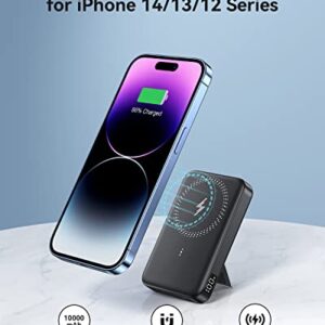 weetla 𝟮𝟬𝟮𝟯 𝗡𝗲𝘄 Magnetic Battery Pack 10000mAh LED Digital Display Foldable Wireless Power Bank with Kickstand USB-C Cable Portable Wireless Charger Power Bank for iPhone 14/13/12 03A (Black)