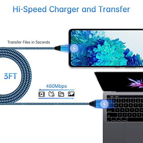 Android Auto USB C Cable Type C Charger USB Data Transfer Cable Fast Charging for Samsung Galaxy S23/A23/A14/A53/A03S/A13/A73/A52S/S22 Ultra/S21+/S21FE/S20/S10 Plus/S9/A10e/A51/A71/A33/A32, 3FT 2Pack