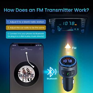 Octeso Upgraded V5.0 FM Bluetooth Transmitter Car, QC3.0 & LED Backlit Wireless Bluetooth FM Radio Adapter Music Player/Car Kit with Hands-Free Calls, Siri Google Assistant