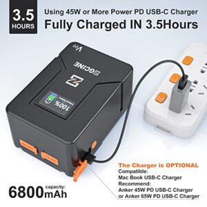 ZGCINE V99 V-Mount Battery 99Wh 14.8V 6800mAh for Video Camera Camcorder Broadcast with USB-C PD Input & Output/D-TAP/USB-A Output,V-Lock Battery Compatible with BMPCC 6K Pro/Canon EOS R5C/Sony FX3