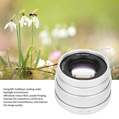 Camera Lens 35mm F1.2 Large Aperture Portrait Manual Lens for Canon M3/M5/M6/M6 II/M10/M100/M50 Large Aperture Lens(Silver)