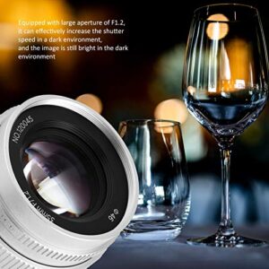 Camera Lens 35mm F1.2 Large Aperture Portrait Manual Lens for Canon M3/M5/M6/M6 II/M10/M100/M50 Large Aperture Lens(Silver)