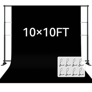 innovsign 10×10 ft black background screen wrinkle resistant background with 8 background clips, cotton fabric foldable chromakey black screen background for photography studio