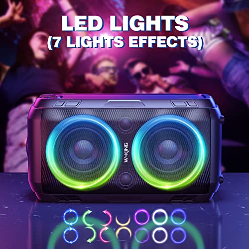 W-KING Loud Bluetooth Speakers with Subwoofer, 80W Party Portable Outdoor Speakers Bluetooth Wireless -Deep Bass, Huge 105dB Sound, Mixed Color Lights, 24H Play, AUX, USB Play, TF Card, Non-Waterproof