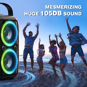 W-KING Loud Bluetooth Speakers with Subwoofer, 80W Party Portable Outdoor Speakers Bluetooth Wireless -Deep Bass, Huge 105dB Sound, Mixed Color Lights, 24H Play, AUX, USB Play, TF Card, Non-Waterproof