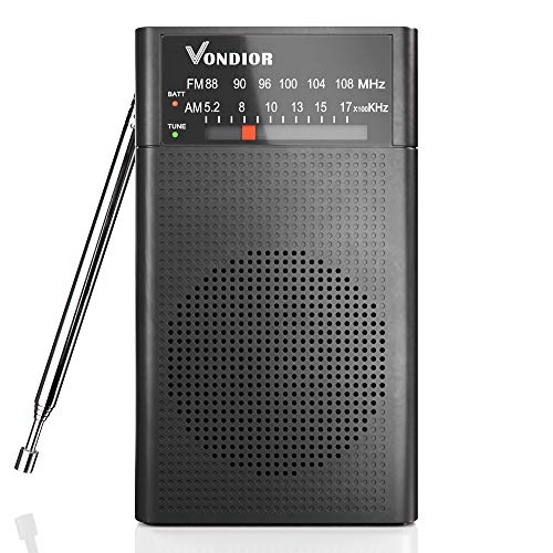 Vondior AM FM Radio - Best Reception and Longest Lasting. AM FM Battery Operated Portable Pocket Player Operated by 2 AA Battery, Mono Headphone Socket (Black)