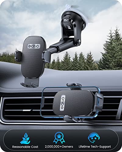 OQTIQ 3-in-1 Suction Cup Phone Holder Windshield/Dashboard/Air Vent, Dashboard & Windshield Suction Cup Car Phone Mount with Strong Sticky Gel Pad, Compatible with iPhone, Samsung & Other Cellphone