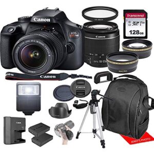 canon rebel t100 w/canon ef-s 18-55mm f/3.5-5.6 iii zoom lens & professional accessory bundle w/ 128gb memory card & back-pack case & spare battery & more