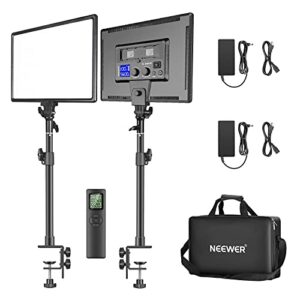 neewer 90w desk mount led video light c-clamp stand kit with 2.4ghz wireless remote, 2-pack 45w dimmable bi-color 18” panel light 3200k–5600k 4800 lux cri 97+ for game/youtube/live streaming