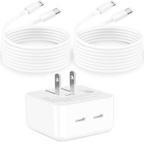 [Apple MFi Certified] iPhone Fast Charger, GEONAV 35W Dual USB-C Port GaN Power ​​​​​​PPS Rapid Charger with 2 Pack 6FT Type C to Lightning Quick Charging Cable for iPhone 14 13 12 11 Pro/XS/XR/X/iPad