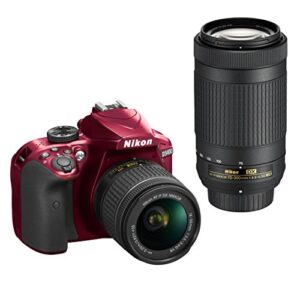 nikon d3400 w/af-p dx nikkor 18-55mm f/3.5-5.6g vr & af-p dx nikkor 70-300mm f/4.5-6.3g ed (red)