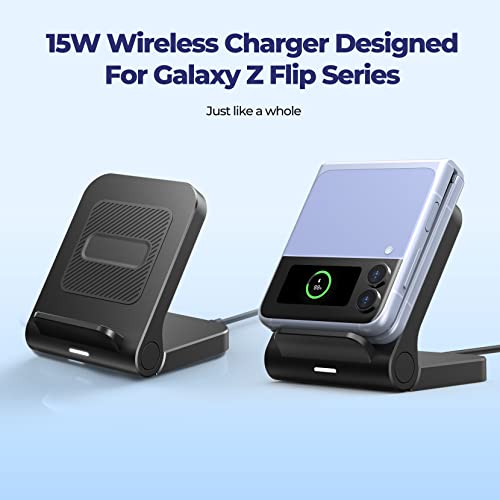 Samsung Galaxy Z Flip Wireless Charger,Galaxy Z Flip Wireless Charger,Galaxy Z Flip3/4 Fast Wireless Charger Stand,15W Fast Flip Charger Compatible with Samsung Galaxy Z Flip 4/Z Flip 3/5G Phone,Black