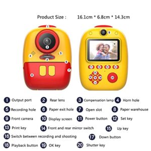 SHIJIANX Instant Print Camera for Kids, Digital Selfie Camera Dual Lens,Zero Ink 1080p Video,with Color Paintbrush,Portable Rechargeable Digital Camera Print Toys Gifts for Children Boys Girls