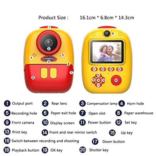 SHIJIANX Instant Print Camera for Kids, Digital Selfie Camera Dual Lens,Zero Ink 1080p Video,with Color Paintbrush,Portable Rechargeable Digital Camera Print Toys Gifts for Children Boys Girls