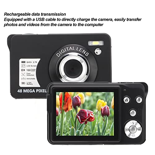 2.7Inch Screen Digital Camera, 48MP Image 2.7K Video Resolution 16X Digital Zoom Built in Fill Light, Face Recognition Digital Camera for Children