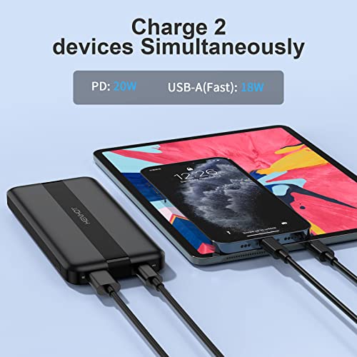 HenHot Portable Charger, Power Bank 10000mAh 20W USB Type C PD 3.0 18W USB A QC3.0 3A Fast Charging External Battery Compatible with iPhone 14/13/12/11 Pro/Pro Max, Galaxy S20 Ipad Tablet etc