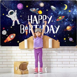 Outer Space Happy Birthday Photography Background Astronaut Rocket Backdrop Banner Astrology Astronomy Planet Galaxy Photo Background for Children's Birthday Galaxy Planet Party Photo Booth Backdrop